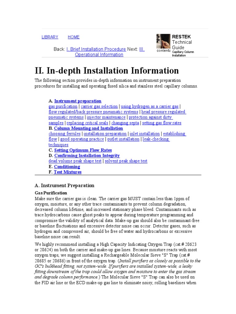 II. In-Depth Installation Information: Restek | PDF | Gas ...
