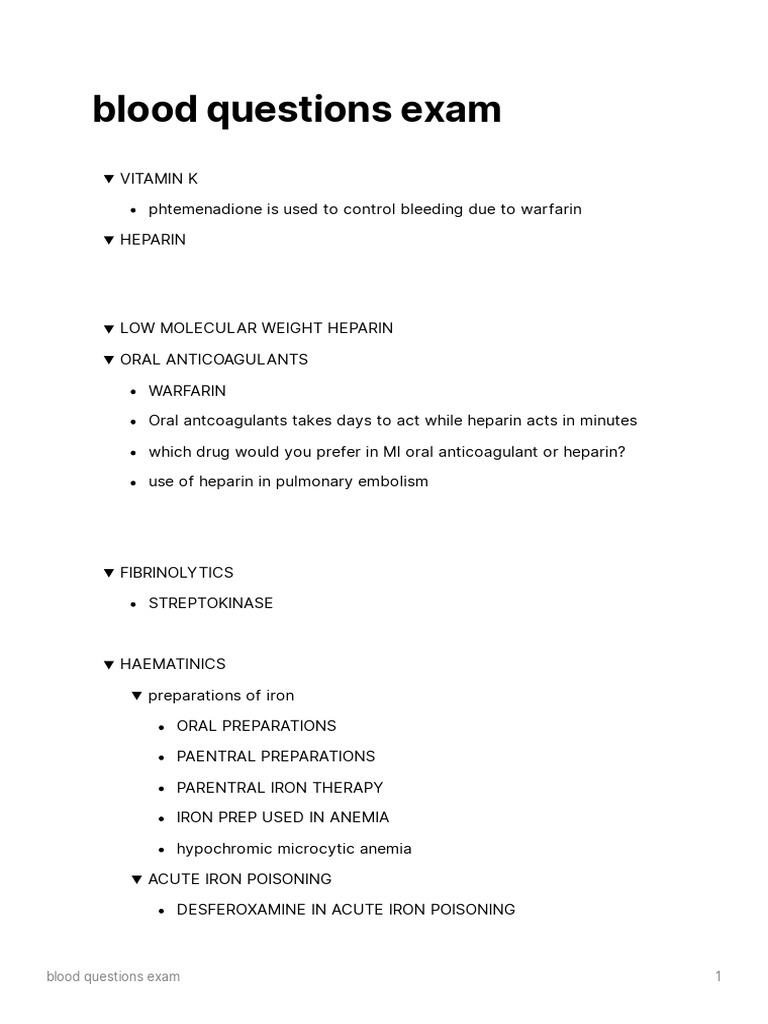 Blood Questions Exam 1 | PDF