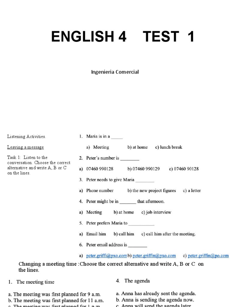 English 4 Test 1: Ingenieria Comercial | PDF