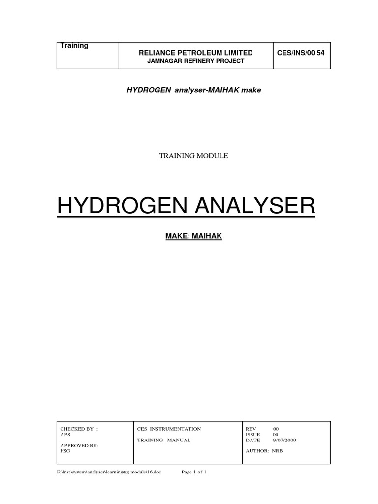 Hydrogen Analyzer | PDF | Calibration | Gases