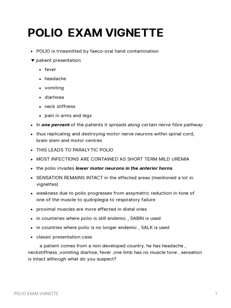 Polio Exam Vignette | PDF
