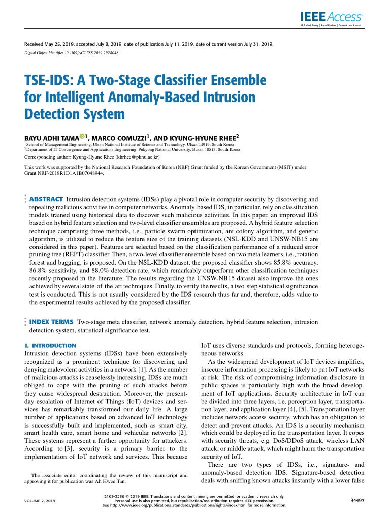 TSE-IDS: A Two-Stage Classifier Ensemble For Intelligent Anomaly-Based Intrusion Detection ...