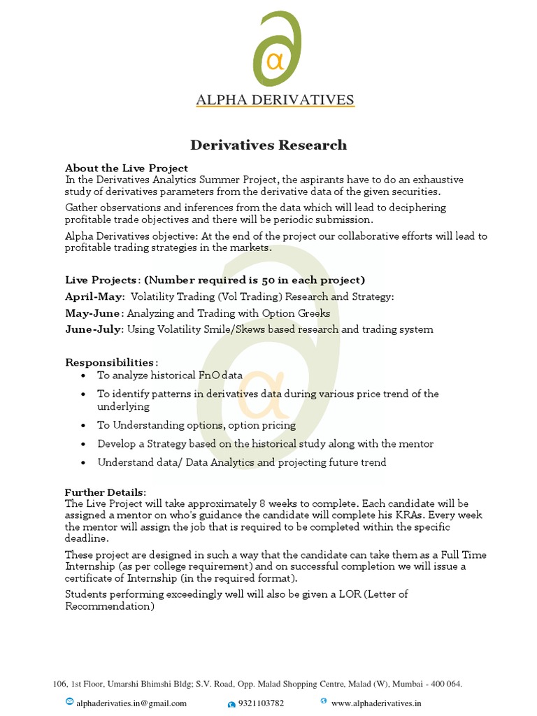 Live Project Summer2020 Derivatives Research | PDF