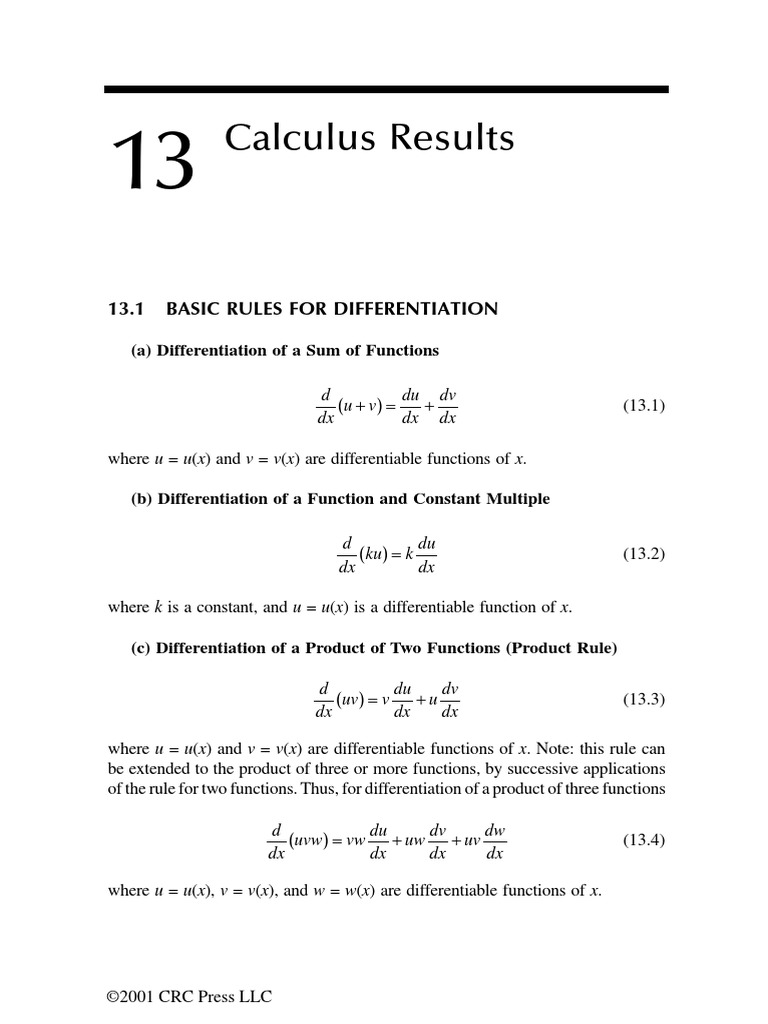 Calculus Results: 13.1 Basic Rules For Differentiation | PDF | Integral ...