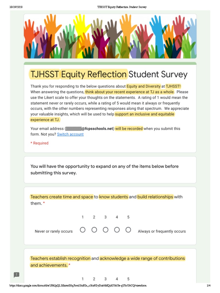 X Redacted TJHSST Equity Reflection Student Survey | PDF | Behavioural ...