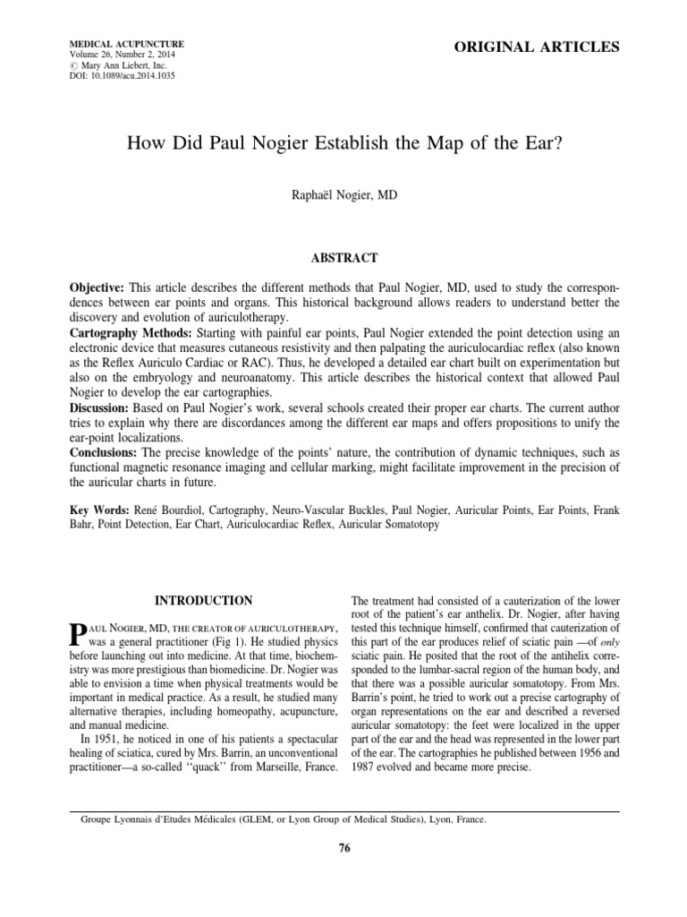 Paul Nogier's Auriculotherapy Cartography | PDF | Acupuncture | Ear