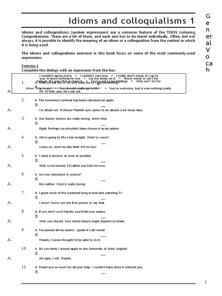 Common Idioms for TOEFL Practice | PDF