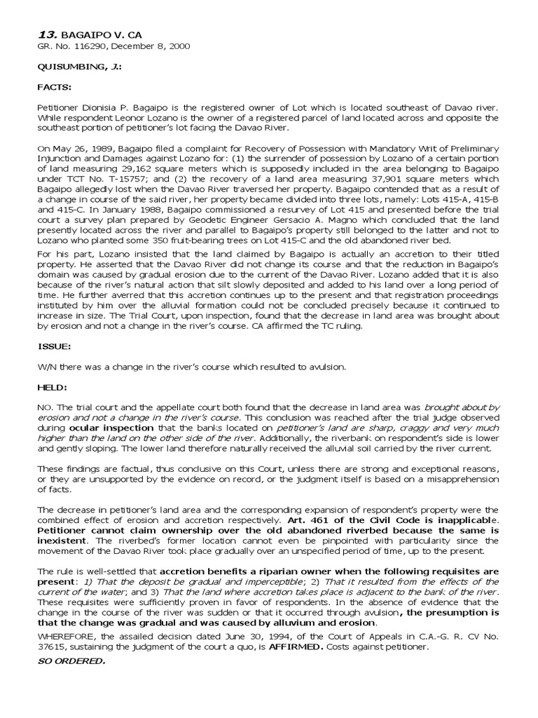 BAGAIPO V. CA, GR. No. 116290, December 8, 2000 | PDF | River ...