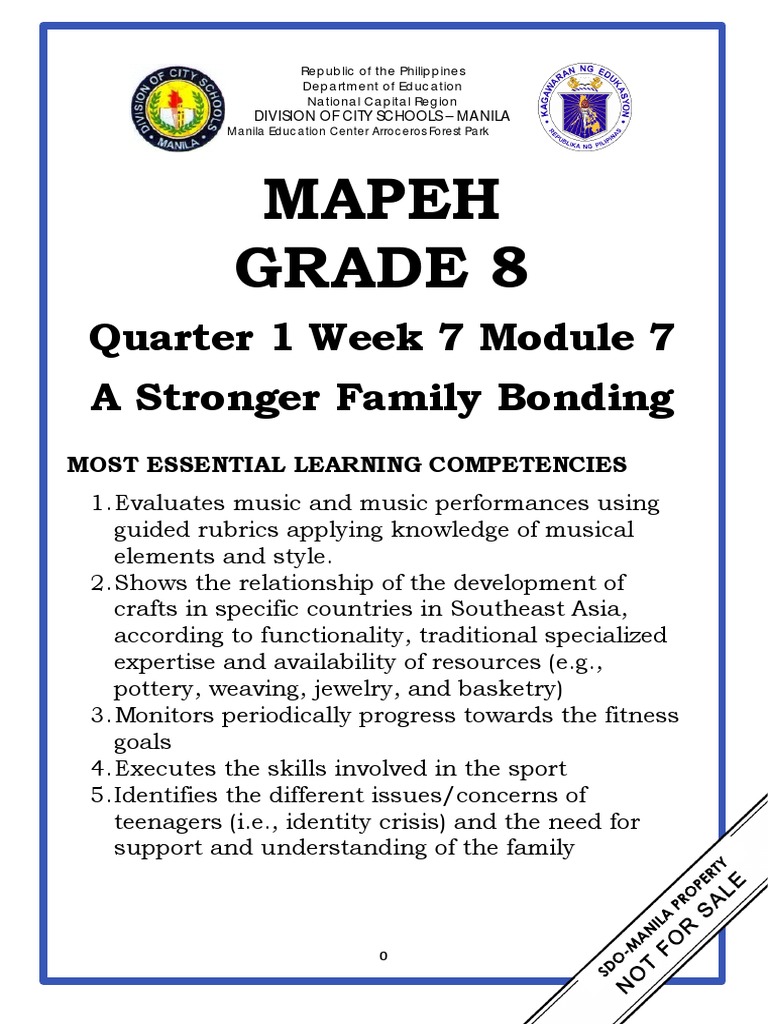 Mapeh Grade 8: Quarter 1 Week 7 Module 7 A Stronger Family Bonding ...