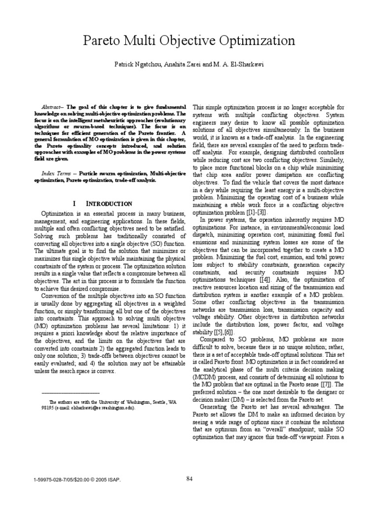 Pareto Multi Objective Optimization: Patrick Ngatchou, Anahita Zarei ...