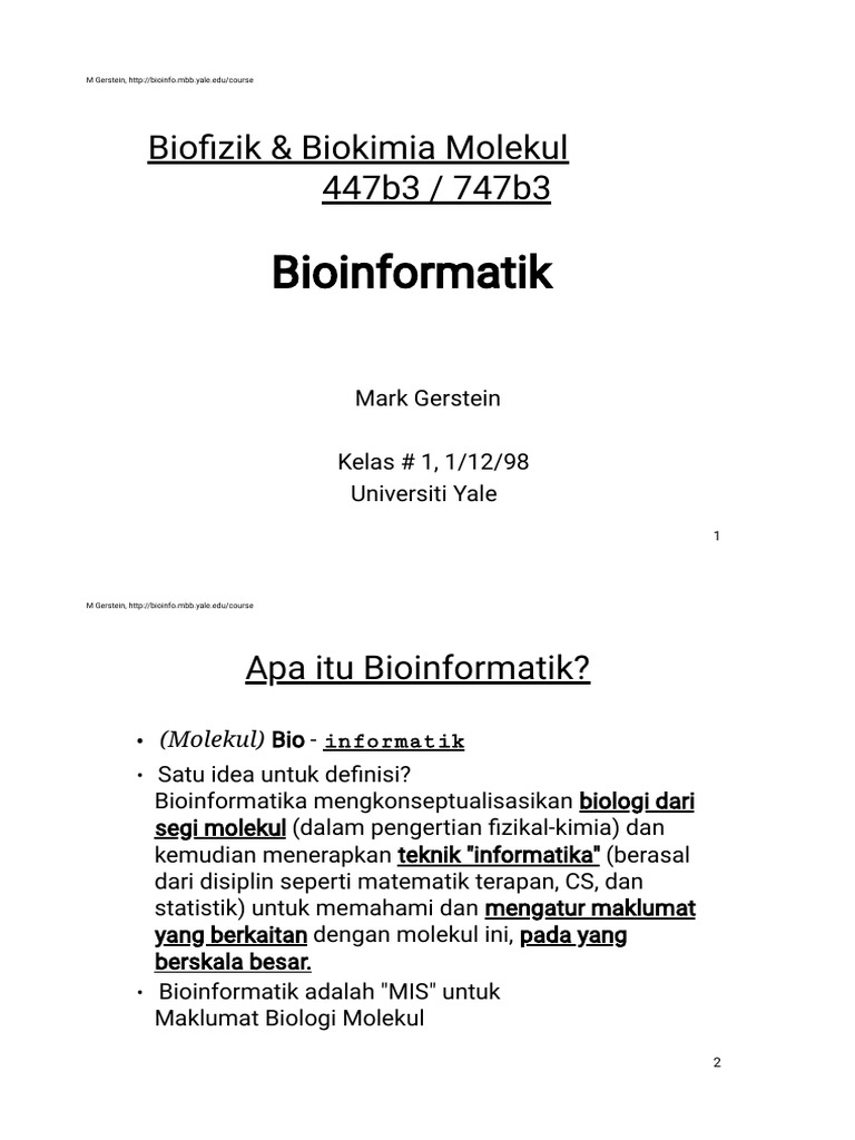 Bioinformatik: Biofizik & Biokimia Molekul 447b3 / 747b3 | PDF | Bioinformatics | Molecular ...