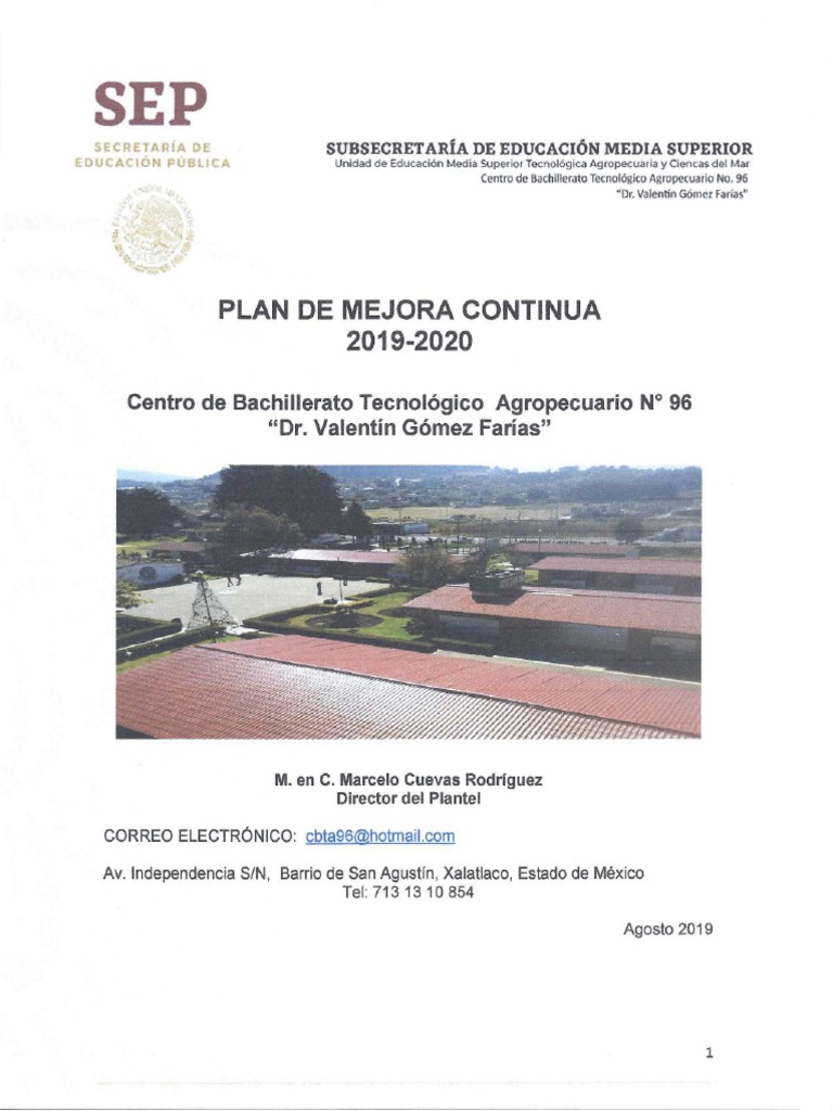 Cbta 96/ Plan de Mejora 2018-2019 | PDF