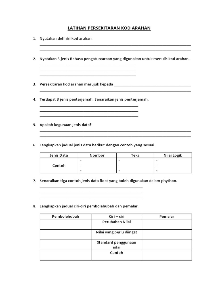 Latihan Persekitaran Kod Arahan | PDF