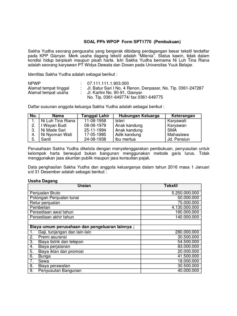 Soal PPH WPOP Form 1770 - Pembukuan | PDF
