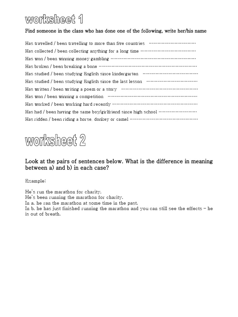 Worksheet Present Perfect Simple Vs Continuous | PDF