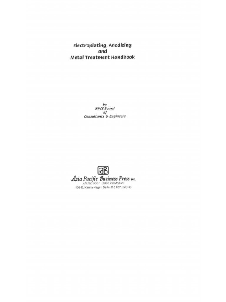 Electroplating, Anodizing & Metal Treatment Hand Book PDF | PDF