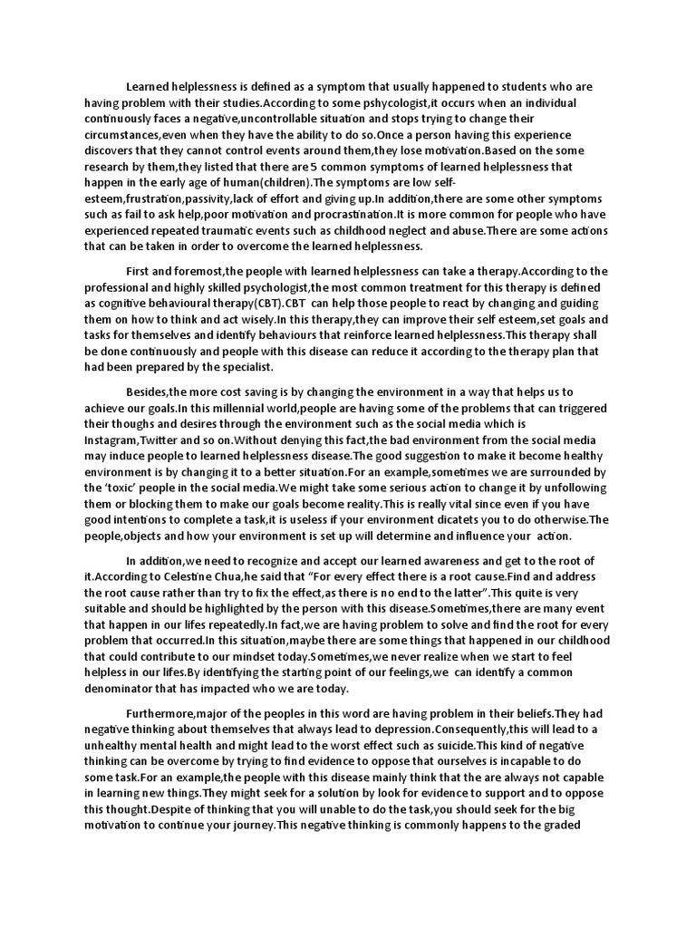 Learned Helpless | PDF | Cognitive Behavioral Therapy | Motivation