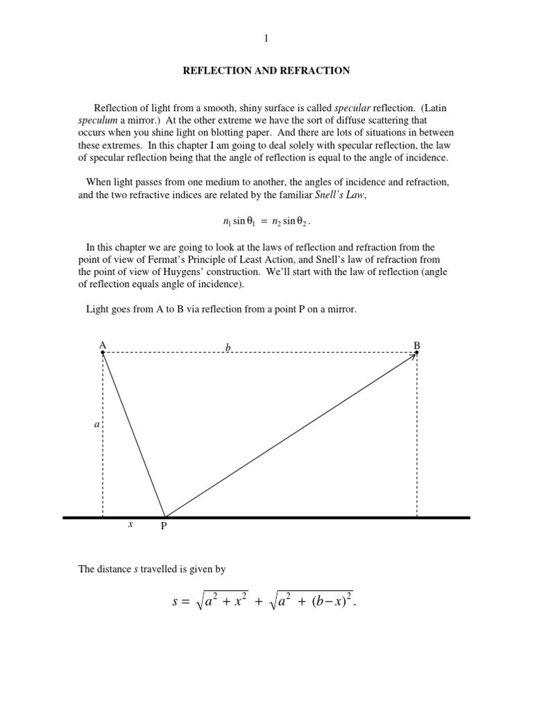 Reflection and Refraction of Light Using Fermat Principle & Huygen's Construction | PDF ...