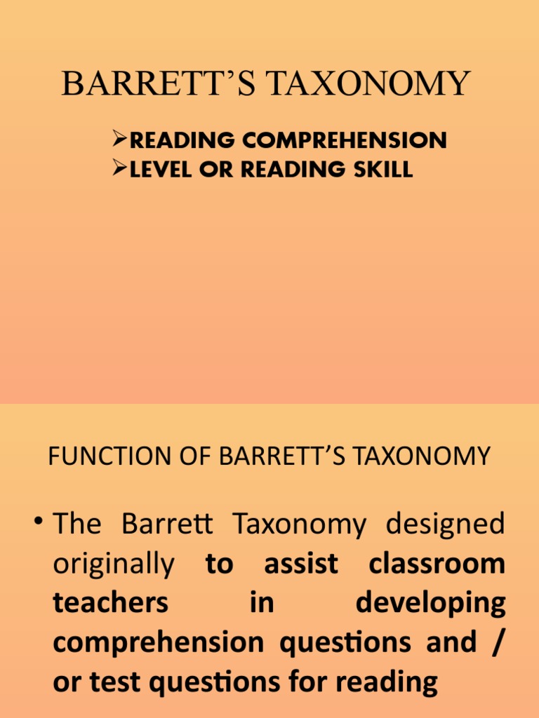 Barrett'S Taxonomy: Reading Comprehension Level or Reading Skill | PDF