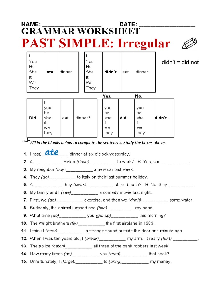 Atg Worksheet Pastsimpleirreg