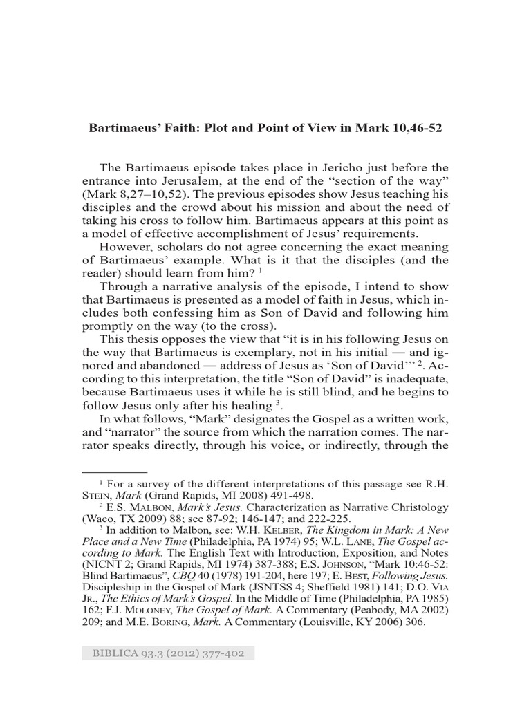 Bartimeus' Faith Mark 10,46-52 (Ossandón 2012) PDF | PDF | Gospel Of ...