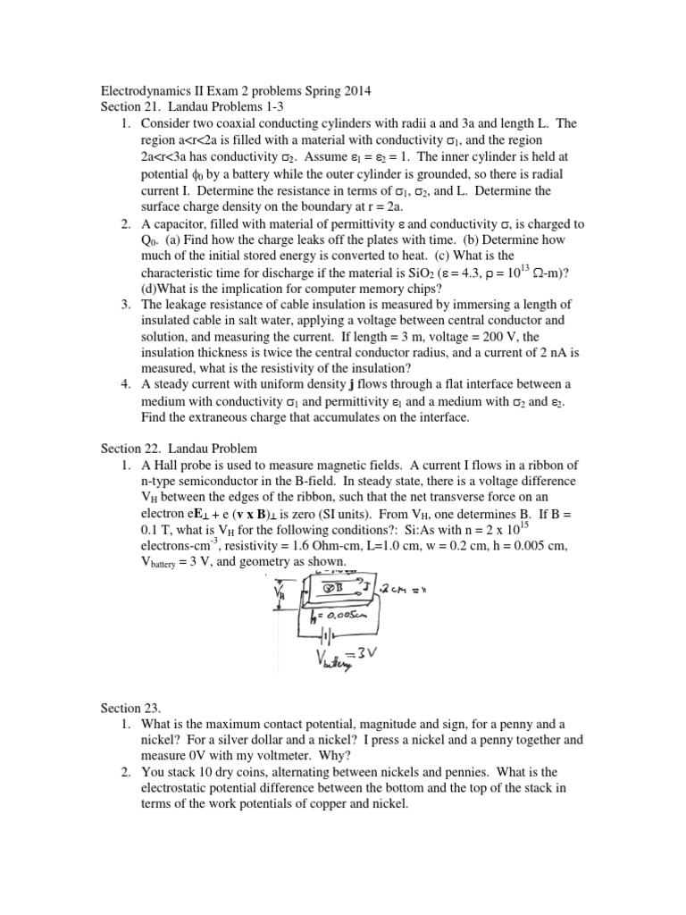 Electrodynamics II Exam 2 Problems 2014 | PDF | Inductance | Magnetic Field