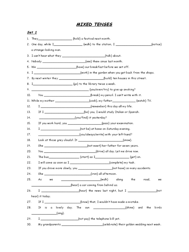Mixed Verb Tenses Exercises | PDF