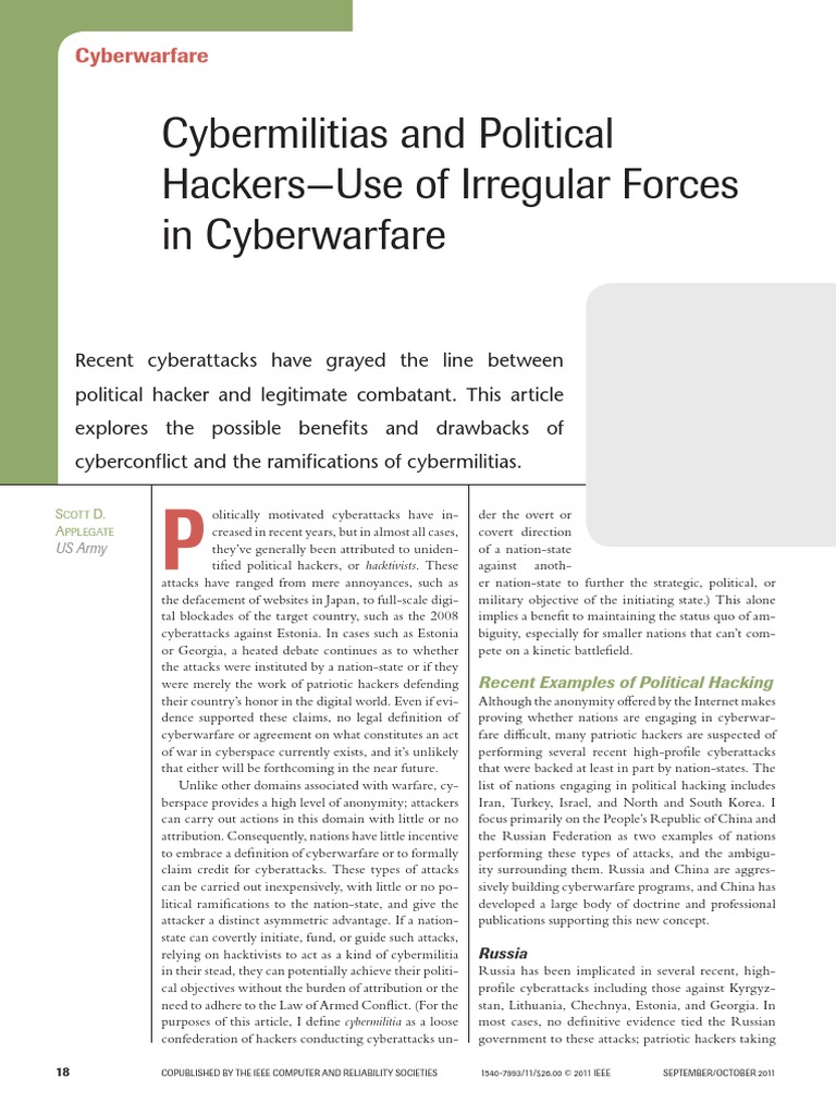 Cyber Militias and Political Hackers Use | PDF | Cyberwarfare | Security