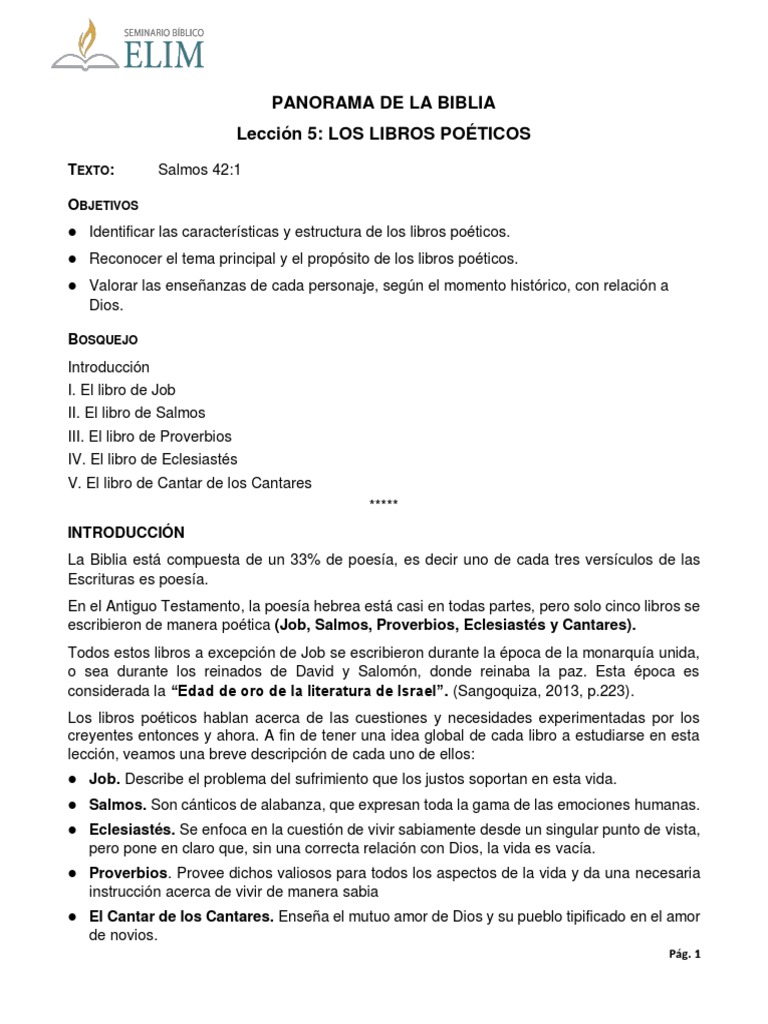 Lección 5 LOS LIBROS POÉTICOS-1 PDF | PDF | Salmos | Libro de trabajo