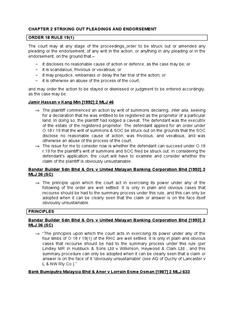 Striking Out Pleadings Under Order 18 Rule 19 | PDF | Pleading ...