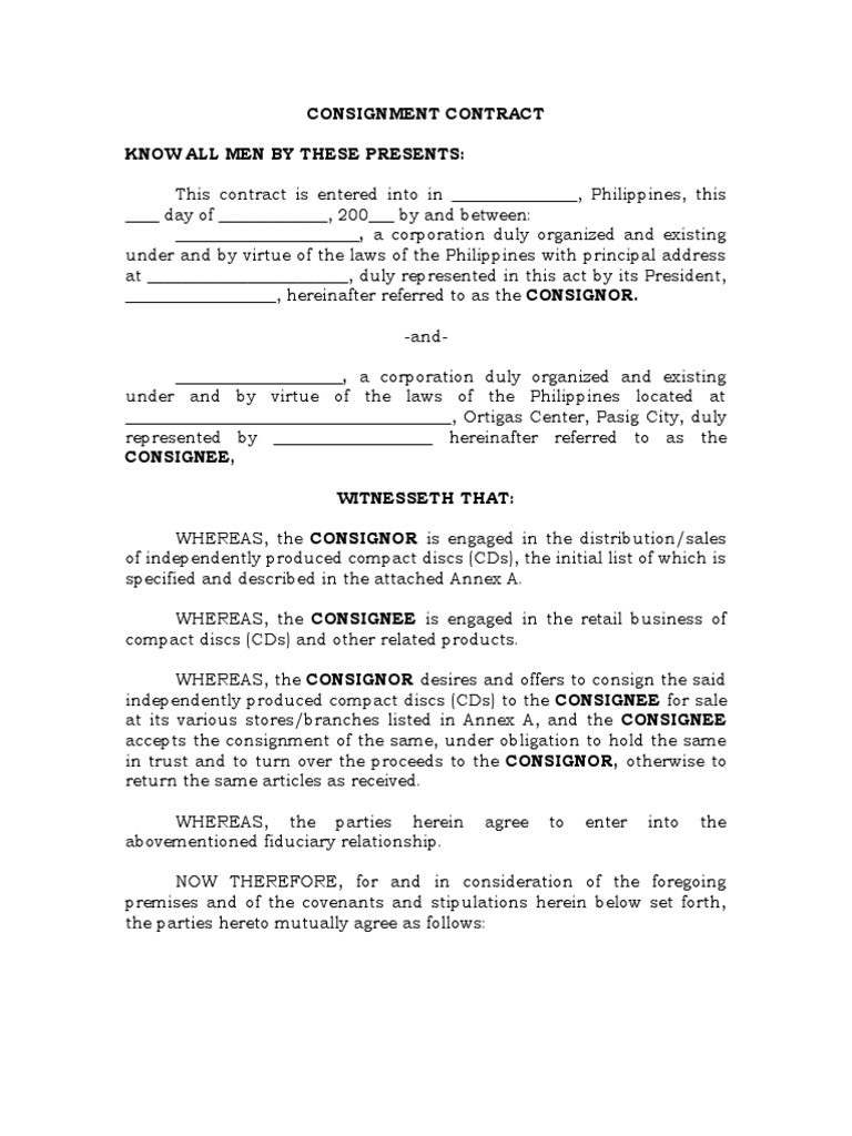 Consignment Contract (For CDS) - Template | PDF | Compact Disc ...