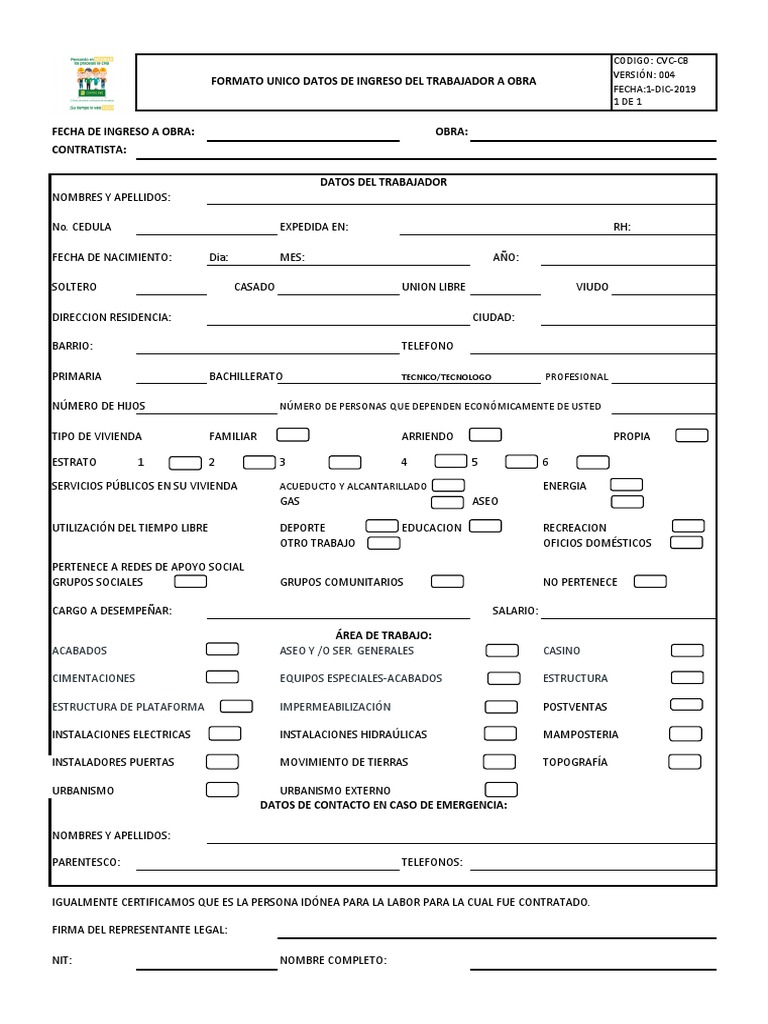 Formato Unico Datos de Ingreso Del Trabajador A Obra PDF | PDF | Business Formato Unico Datos de Ingreso Del Trabajador A Obra PDF | PDF | Business