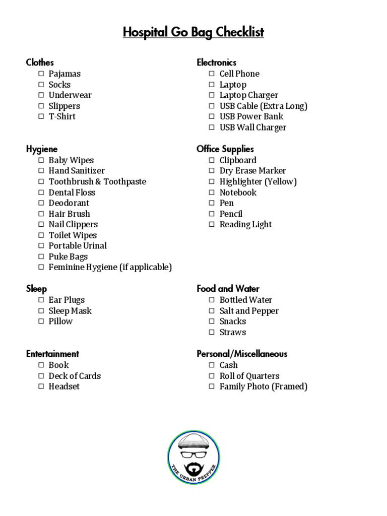 Hospital Go Bag Checklist: Clothes Electronics | PDF
