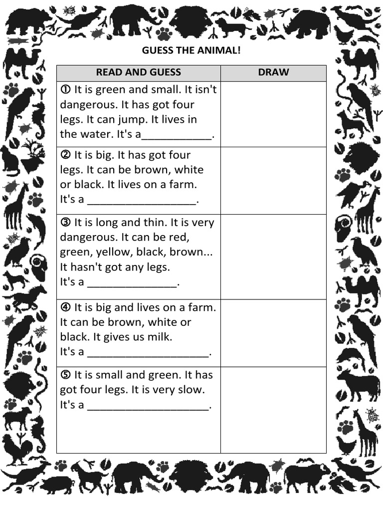 Guess The Animal! Read and Guess Draw | PDF | Language Arts ...