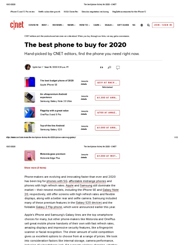 The Best Phone To Buy For 2020 - CNET | PDF | I Phone | Smart Devices