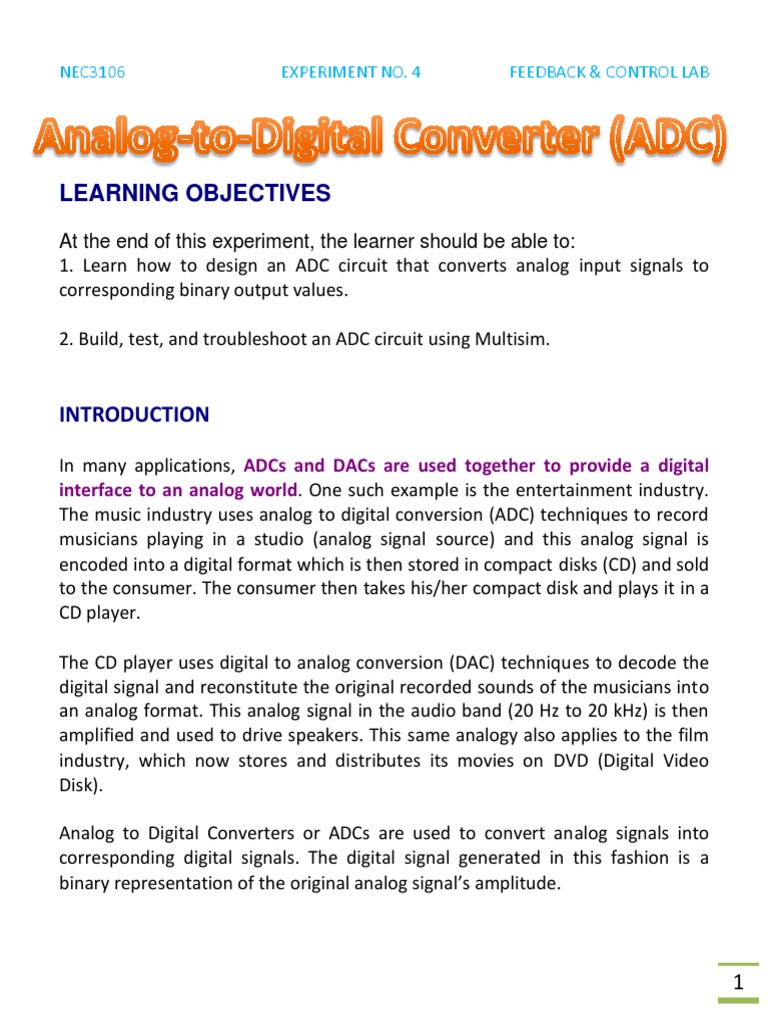 Experiment No. 4 ADC PDF | PDF | Analog To Digital Converter | Digital ...