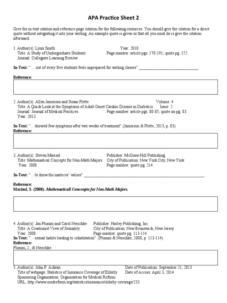 APA Reference Practice | PDF | Health Care | Medicine