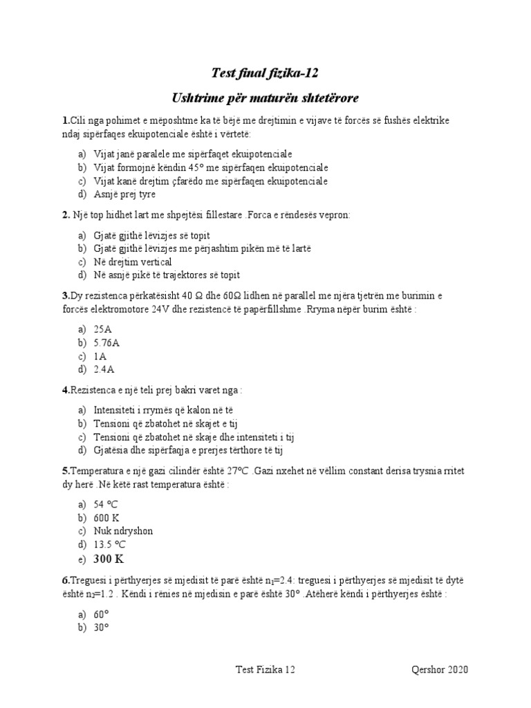 Test Final Fizika 12 | PDF