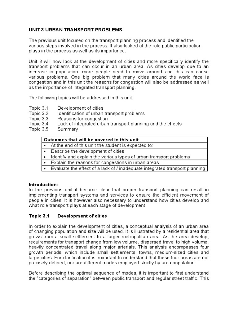 Unit 3 Urban Transport Problems | PDF | Traffic | Public Transport