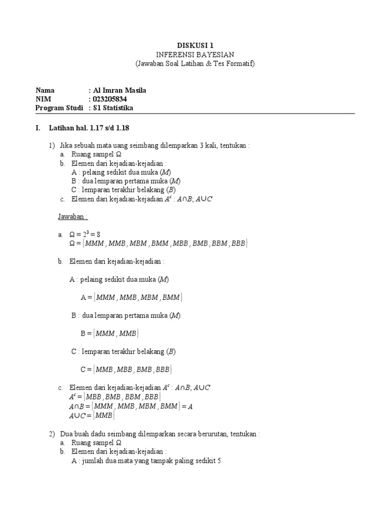 Soal Latihan Dan Tes Formatif Modul 1 Inferensi Bayesian | PDF