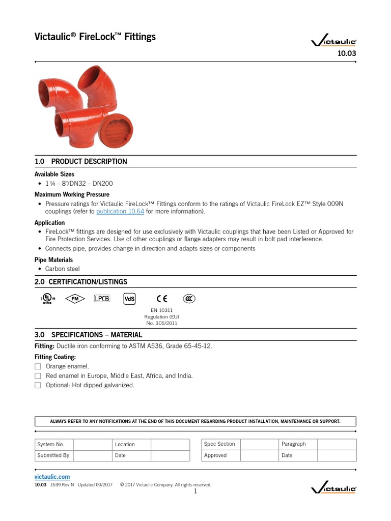 Victaulic Firelock Fittings: 1.0 Product Description | PDF | Pipe ...