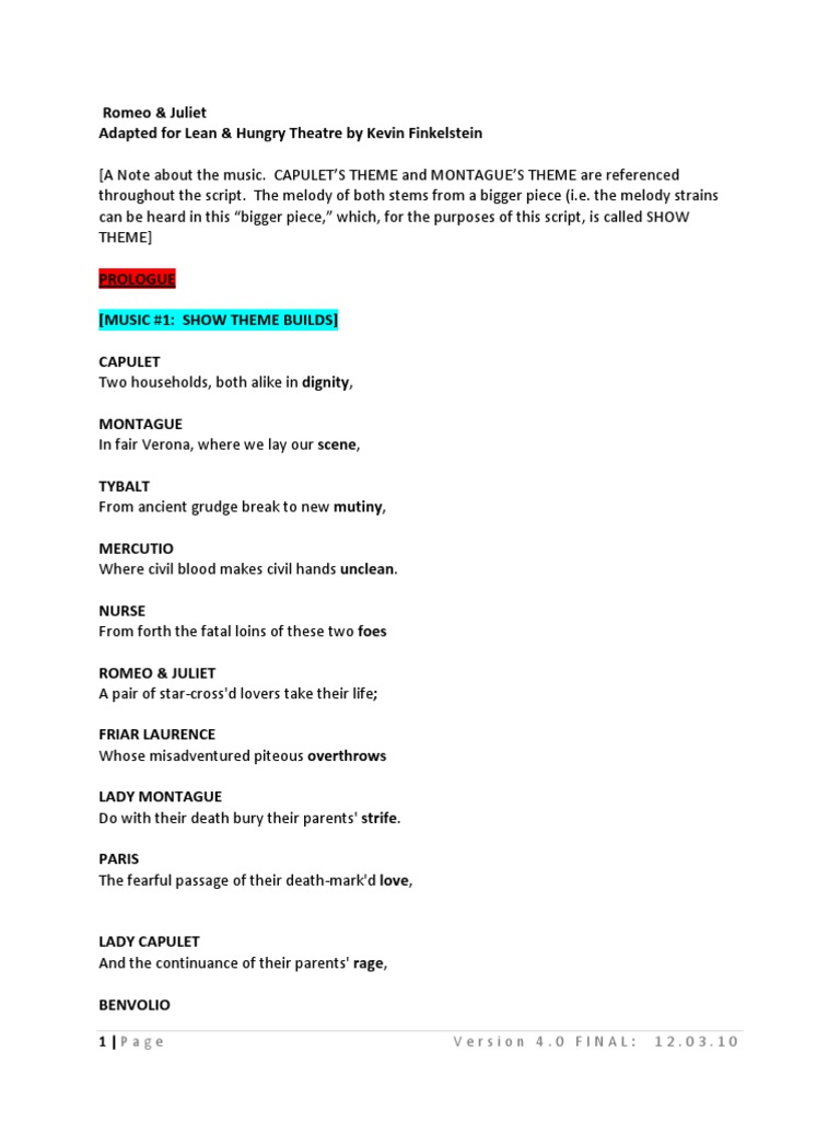 Romeo and Juliet Sample Script | Characters In Romeo And Juliet | Romeo ...