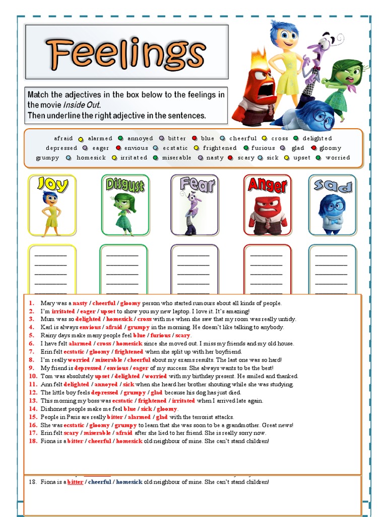 Inside Out Feelings and Emotions Icebreakers Information Gap Activities ...