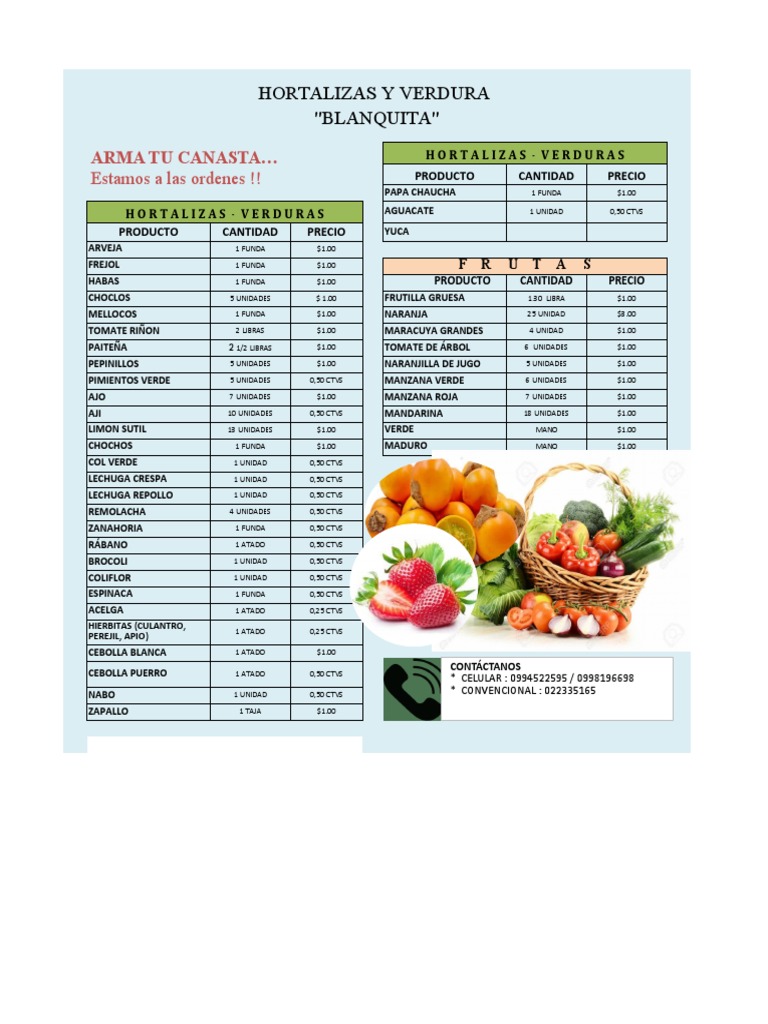 Precios - Hortalizas y Verduras Blanquita | PDF | Cocina de las ...