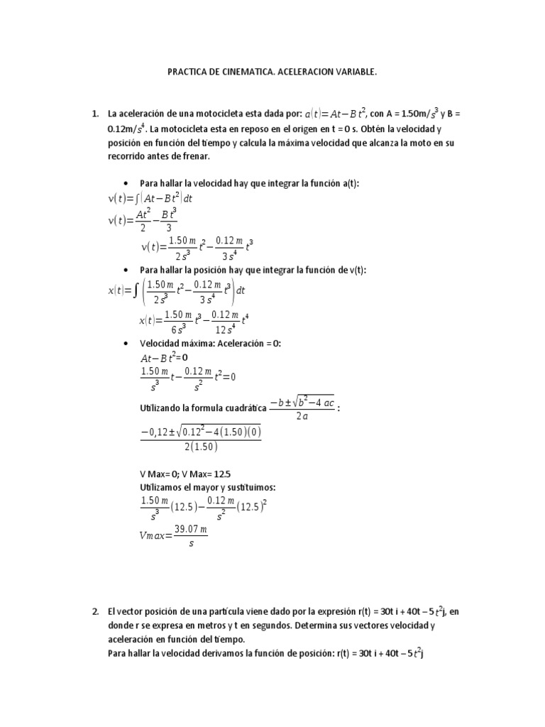 Practica de Cinematica | PDF | Aceleración | Velocidad