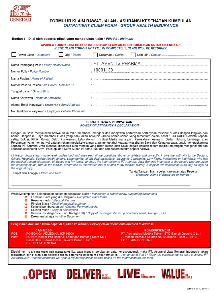 Generali - Form Klaim Rawat Jalan | PDF