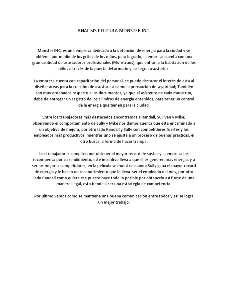 Analisis Pelicula Monster Inc | PDF