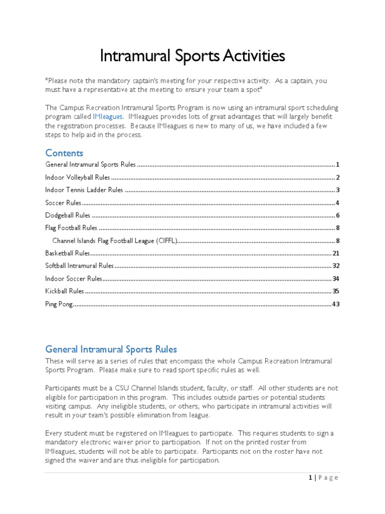 Intramural Sports Activities: Imleagues | PDF | Touchdown | Athletic Sports