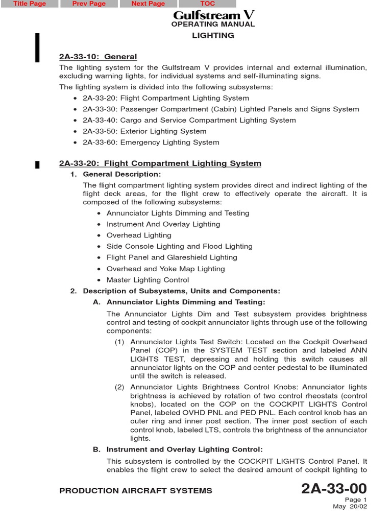 Gulfstream GV Lighting Systems Guide | PDF | Cockpit | Landing Gear