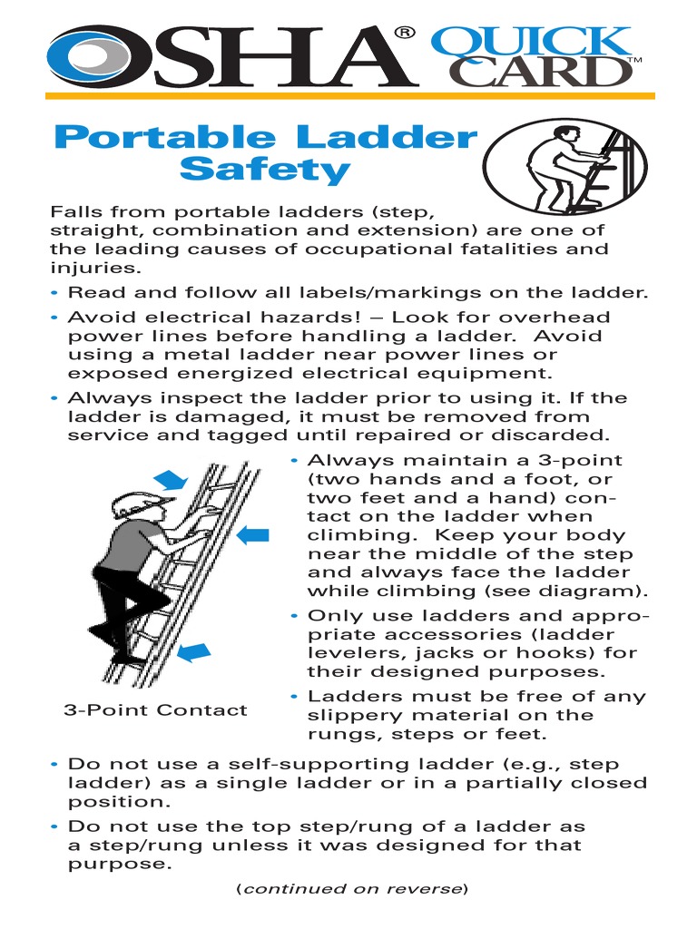 OSHA Quick Card - Portable Ladder Safety | Download Free PDF | Ladder ...